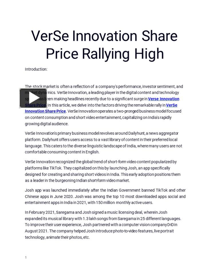 Verse Innovation Share Price Surges Aggressively presentation | free to ...