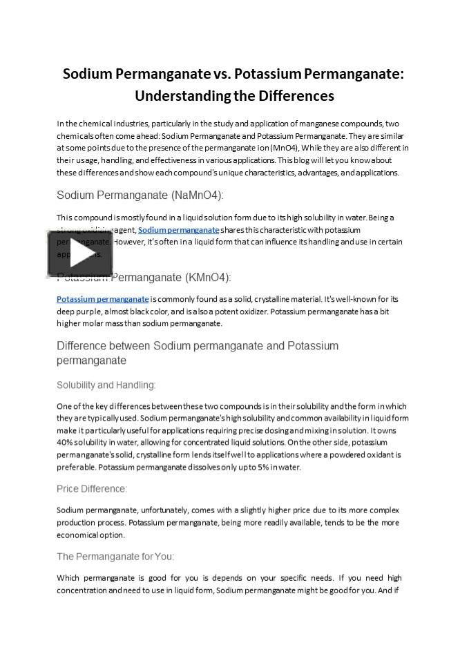 Sodium Permanganate vs. Potassium Permanganate: Understanding the ...