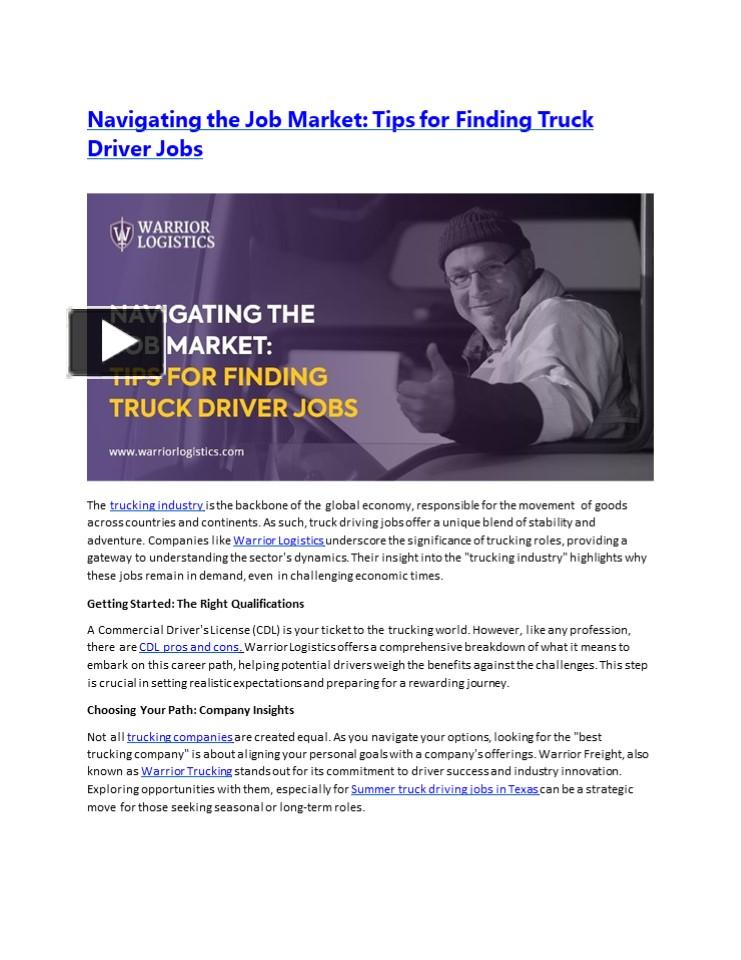 Navigating the Job Market: Tips for Finding Truck Driver Jobs ...