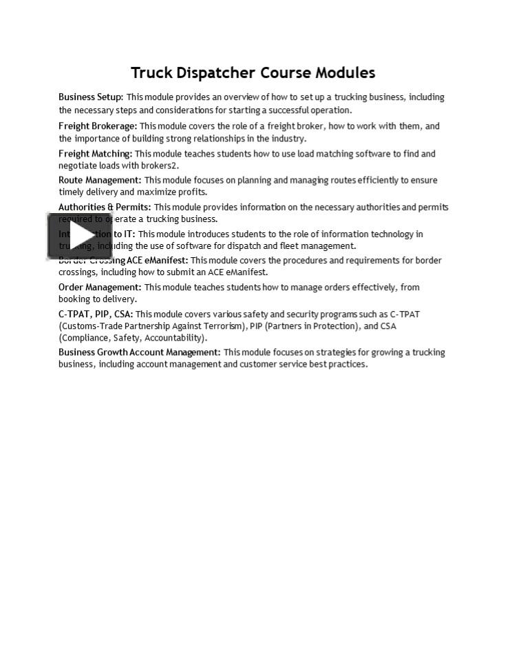 PPT – Truck Dispatcher Course Modules PowerPoint presentation | free to ...
