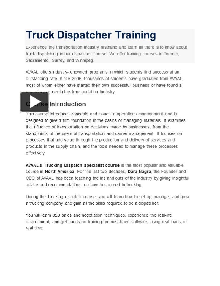 Truck Dispatcher Training presentation | free to download