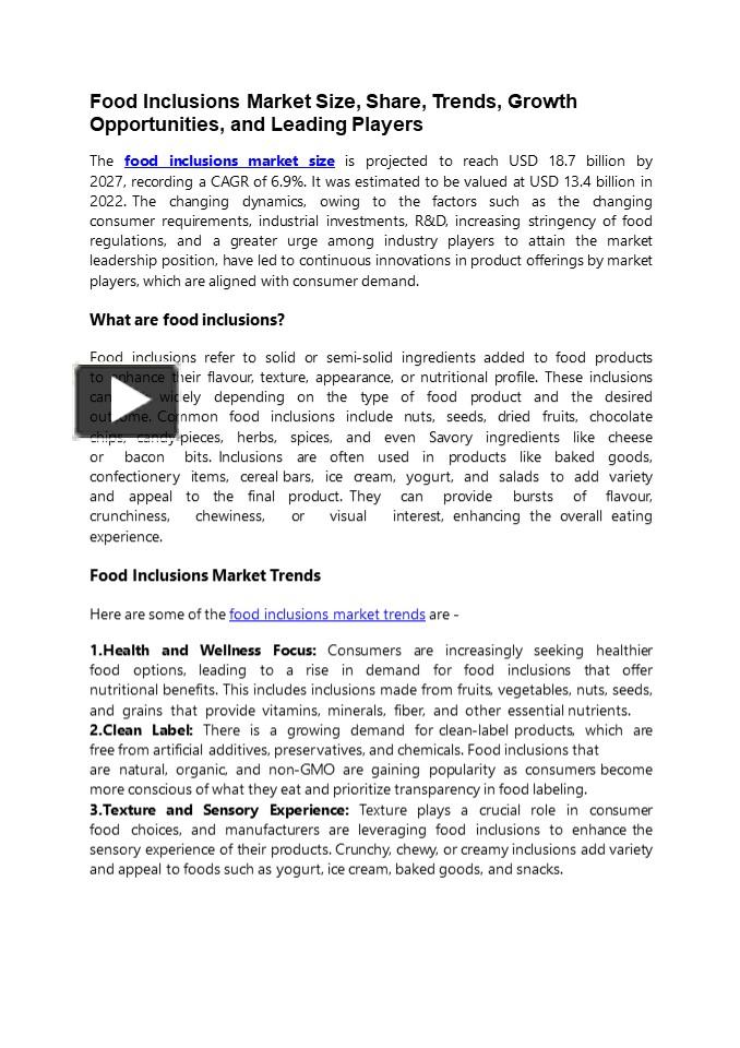 Food Inclusions Market Size, Share, Trends, and Growth Opportunities ...