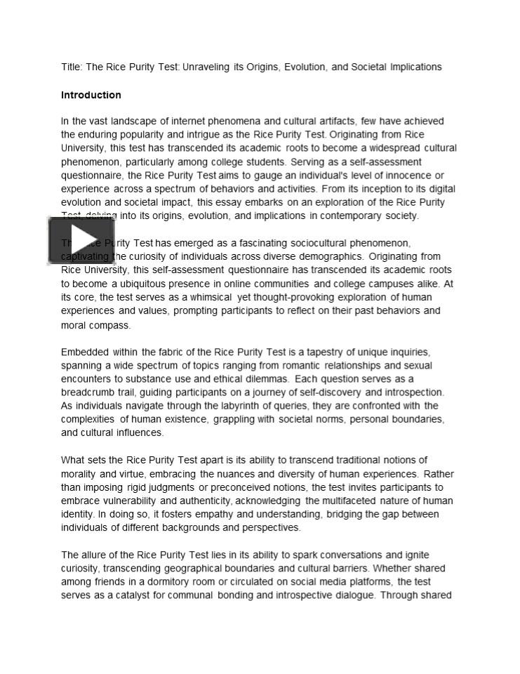 PPT – The Rice Purity Test PowerPoint presentation | free to download ...