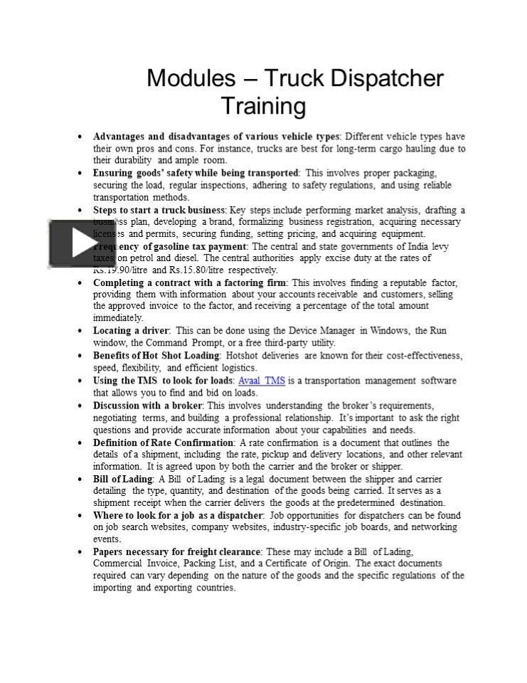 Modules – Truck Dispatcher Training presentation | free to download