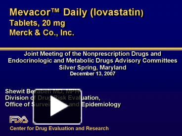 Mevacor Daily lovastatin Tablets, 20 mg Merck presentation | free to view