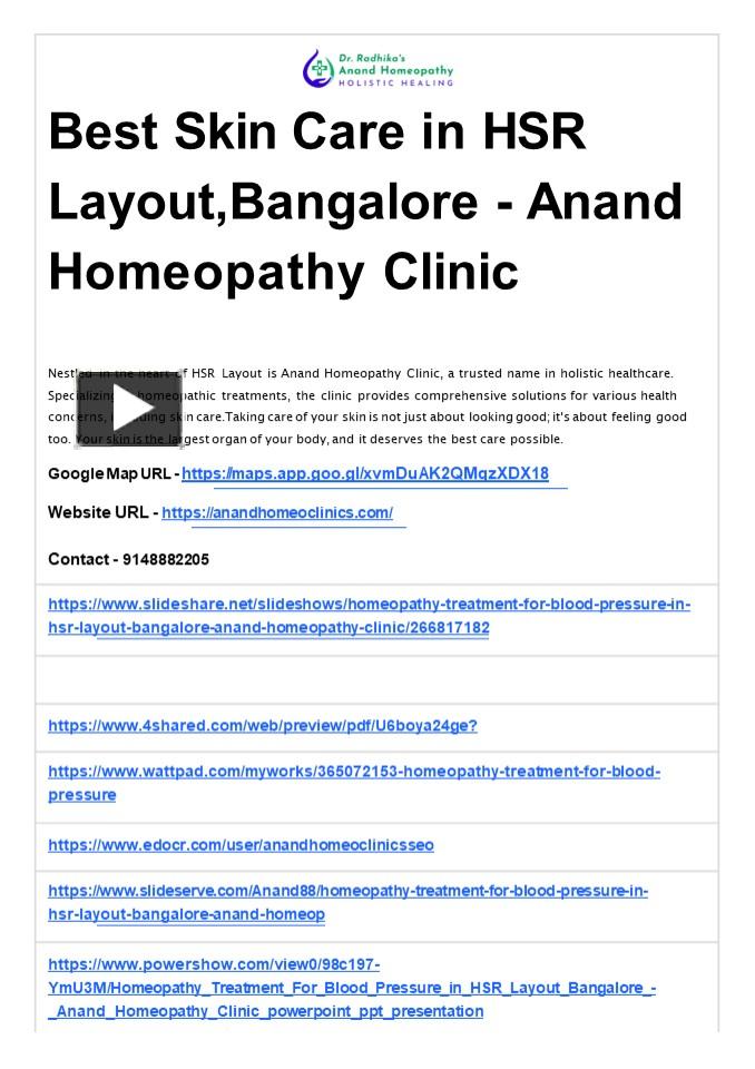 PPT – Best Skin Care in HSR Layout,Bangalore - Anand Homeopathy Clinic ...