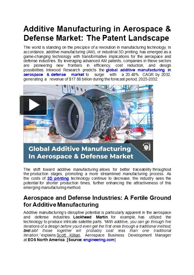 Additive Manufacturing in Aerospace & Defense Market: The Patent ...