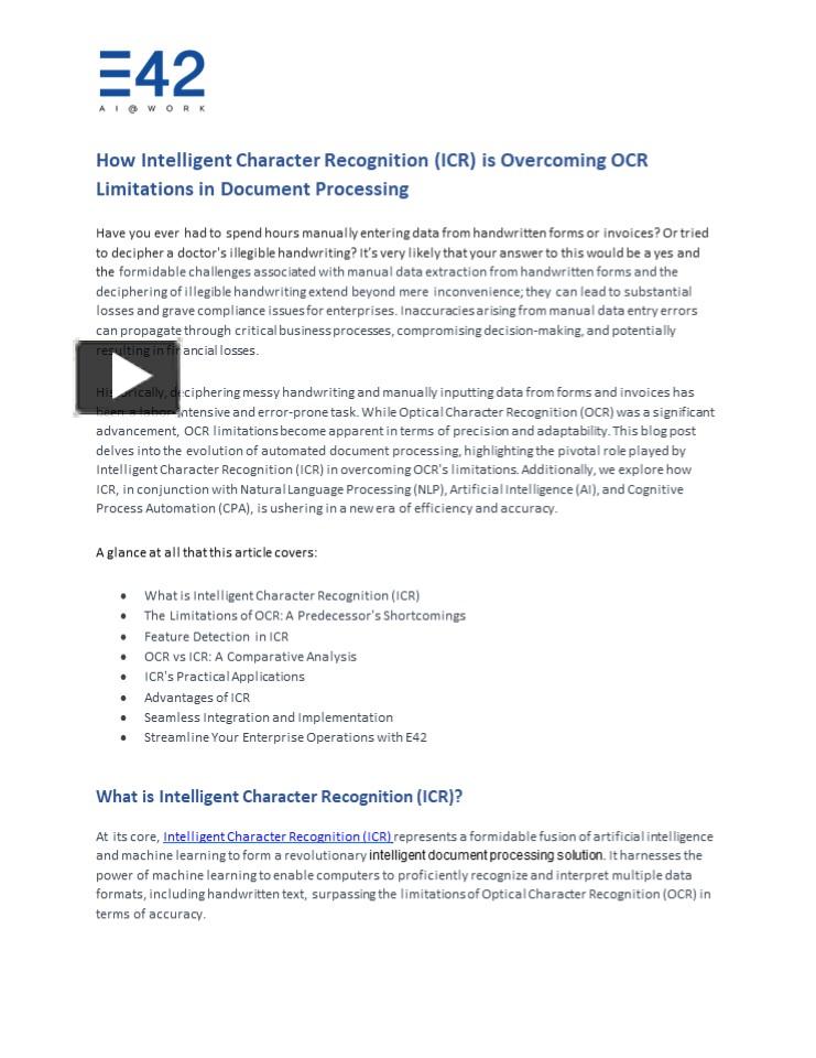 How Intelligent character recognition overcomes ocr limitations ...