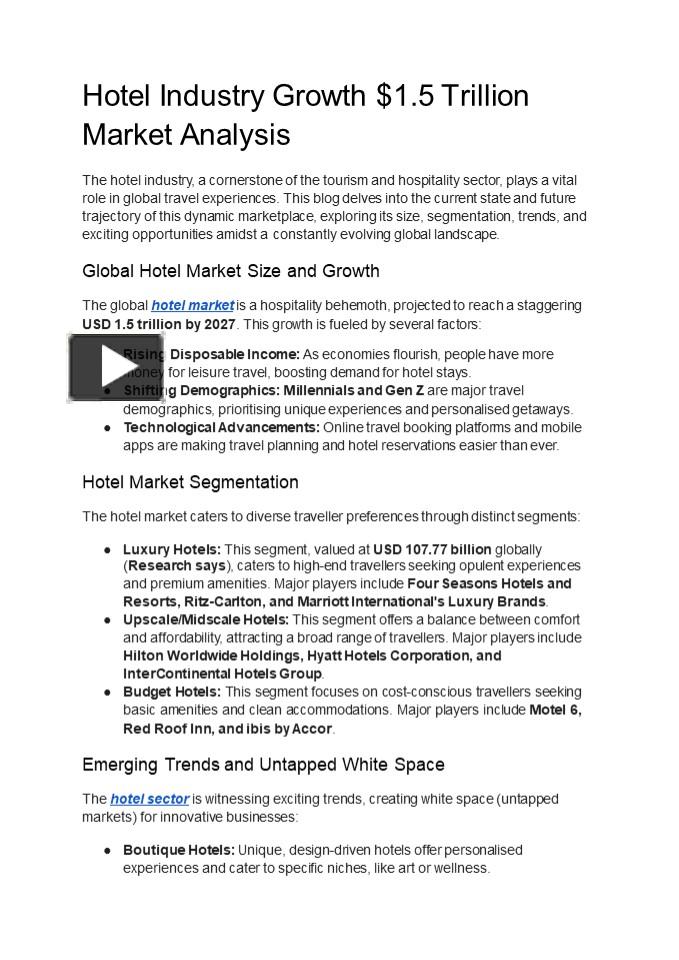 PPT – Hotel Industry Growth $1.5 Trillion Market Analysis PowerPoint ...
