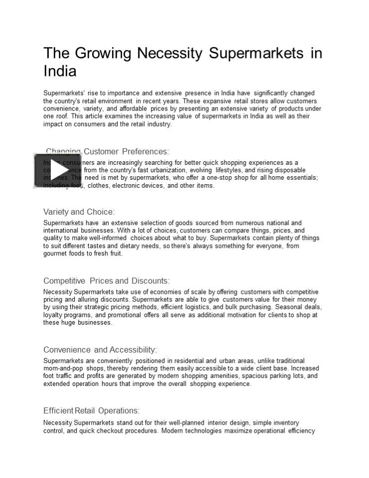 PPT – Necessity Supermarkets in India PowerPoint presentation | free to ...