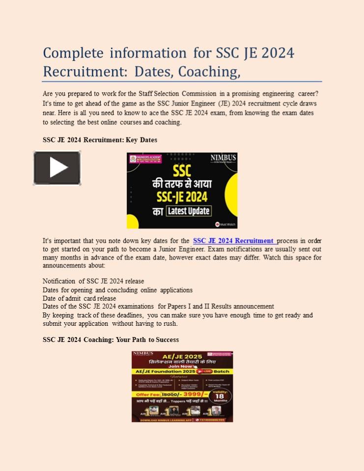 PPT – Complete information for SSC JE 2024 Recruitment: Dates, Coaching ...
