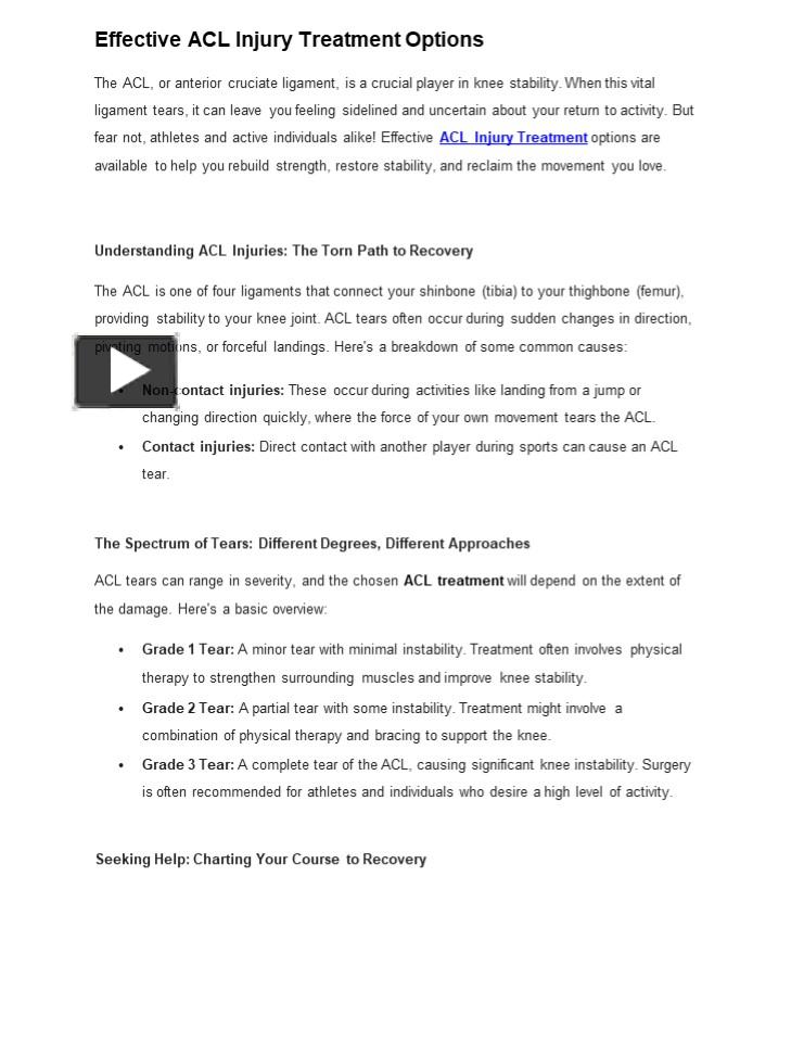 PPT – Effective ACL Injury Treatment Options PowerPoint presentation ...