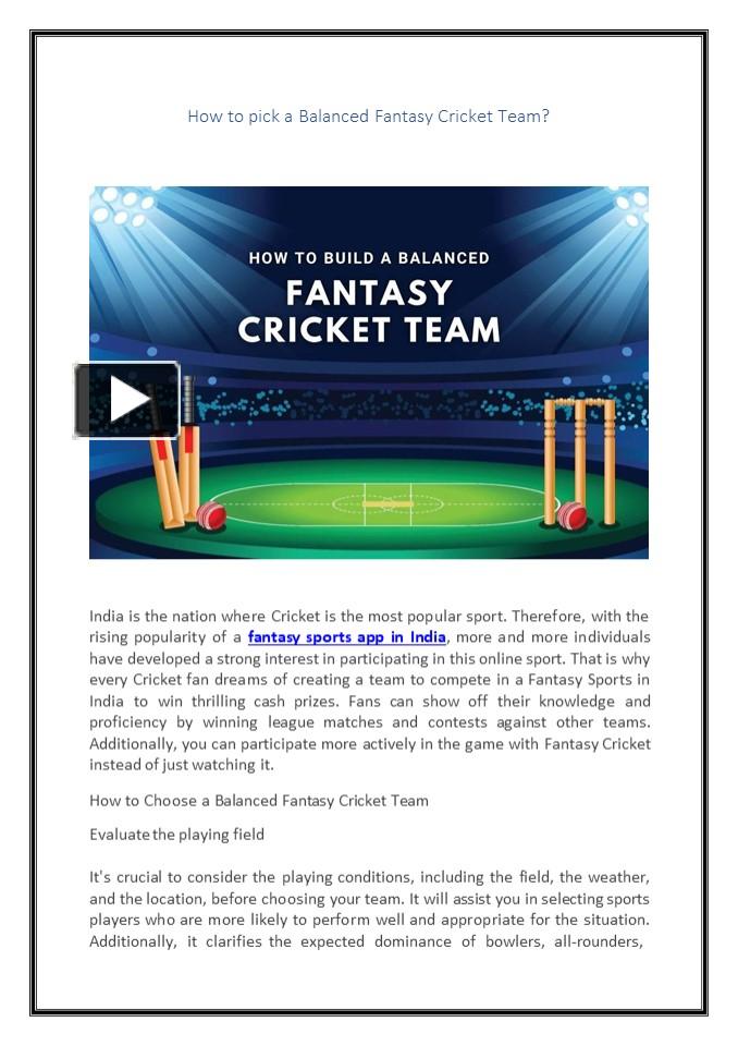 PPT – How to Pick a Balanced Fantasy Cricket Team? PowerPoint ...