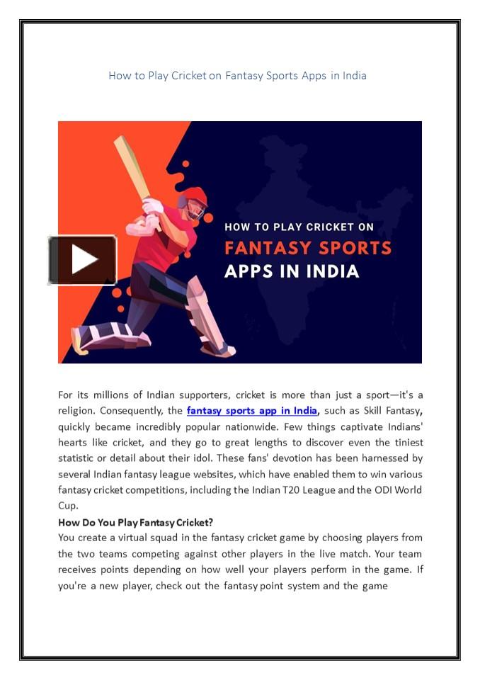 How to Play Cricket on Fantasy Sports Apps in India? presentation ...