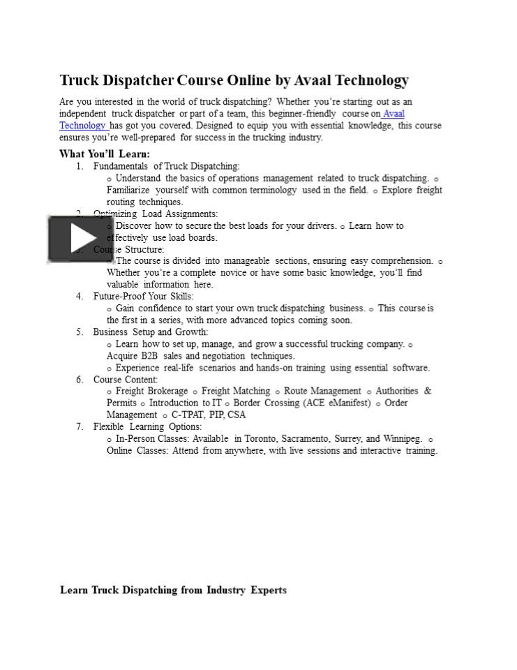 PPT – Truck Dispatcher Course Online by Avaal Technology PowerPoint ...