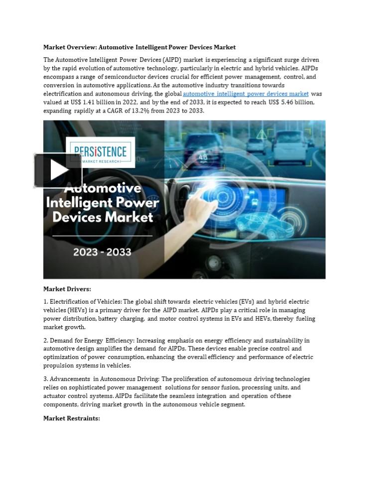 Automotive Intelligent Power Devices Market: Innovating for Sustainable ...