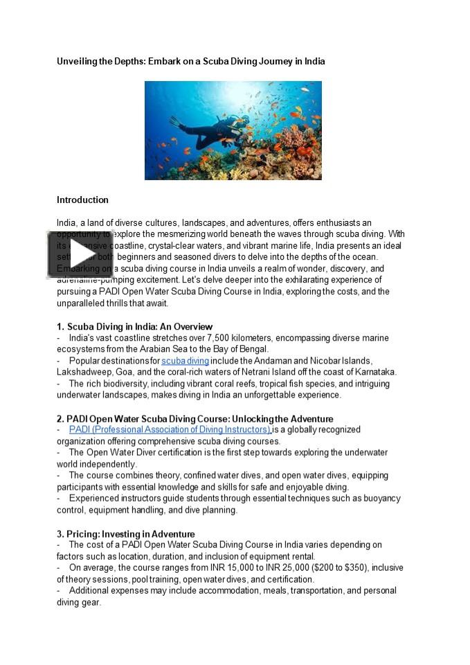 Unveiling the Depths: Embark on a Scuba Diving Journey in India ...
