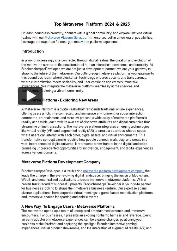 Top Metaverse Platform 2024 & 2025 presentation | free to download