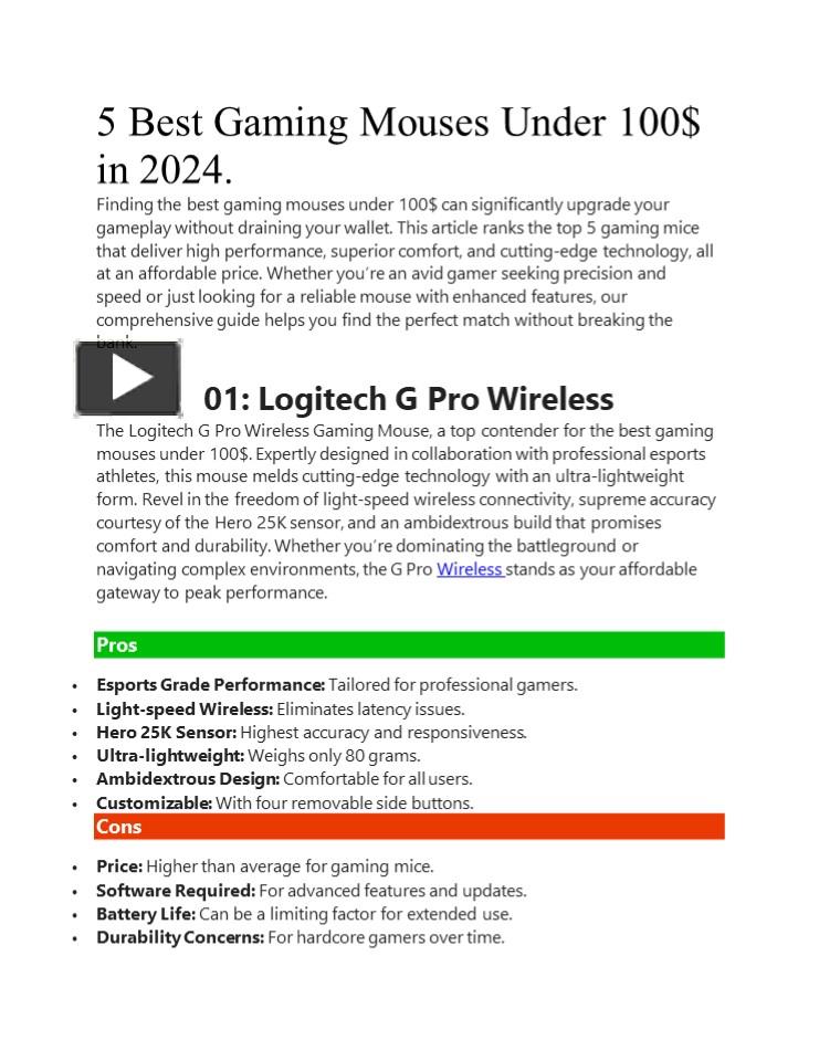 PPT – 5 Best Gaming Mouses Under 100$ in 2024. PowerPoint presentation ...