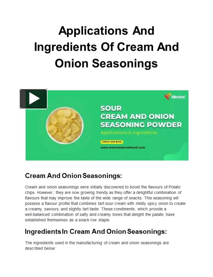 PPT – Cream and Onion Seasonings- Ingredients & Applications PowerPoint ...