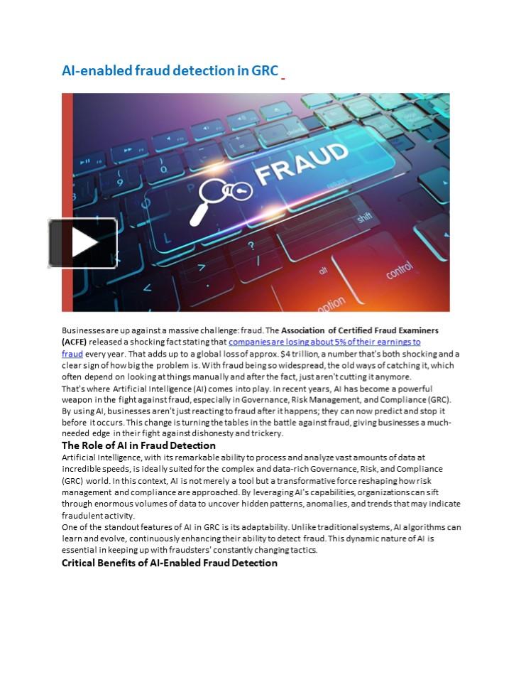 AI-enabled fraud detection in GRC presentation | free to download