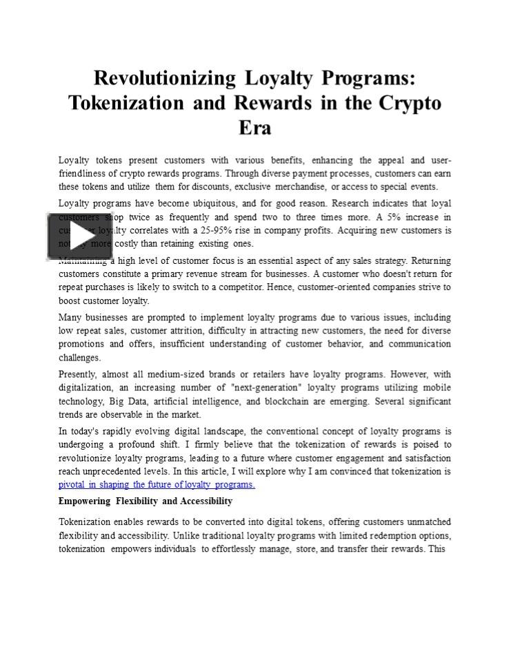 Revolutionizing Loyalty Programs: Tokenization and Rewards in the ...