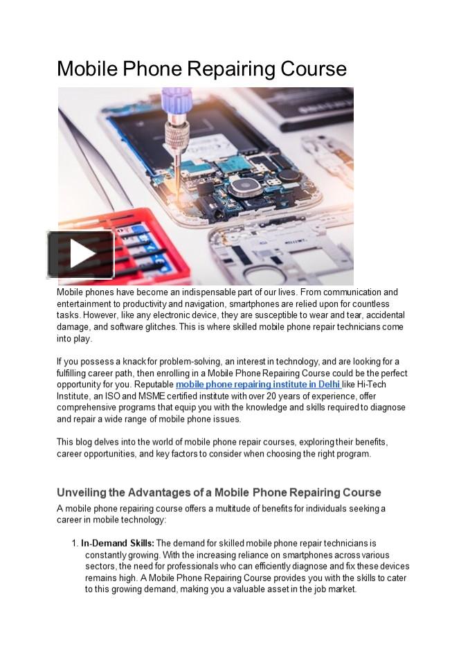 Mobile Phone Repairing Course presentation | free to download