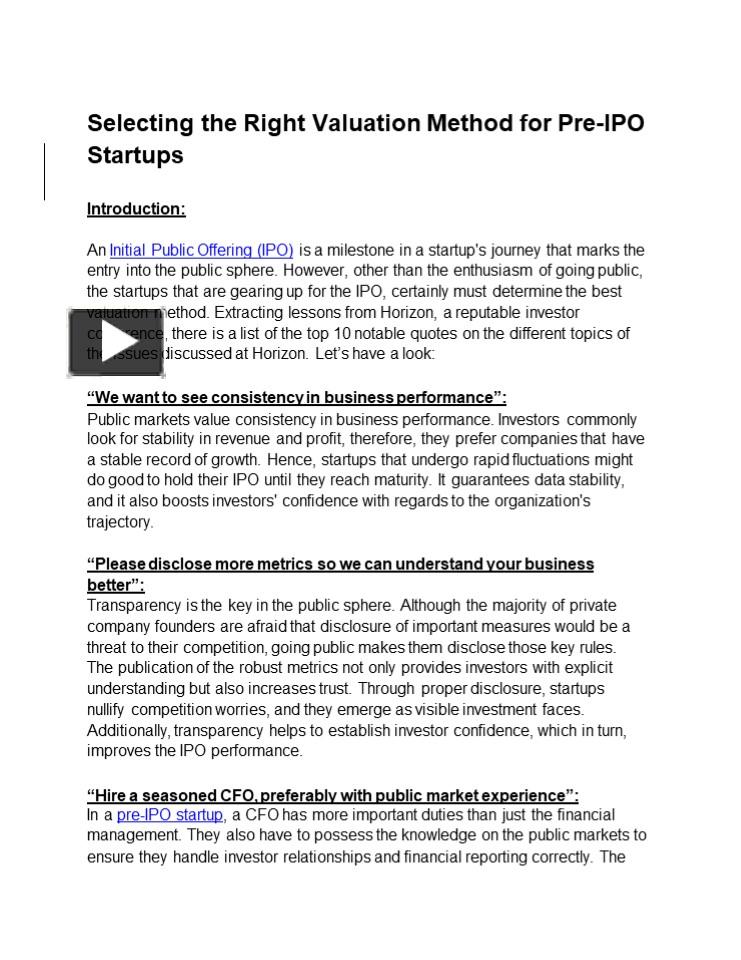 Selecting the Right Valuation Method for Pre-IPO Startups presentation ...