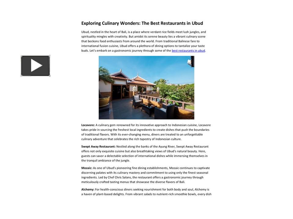 Exploring Culinary Wonders: The Best Restaurants in Ubud presentation ...