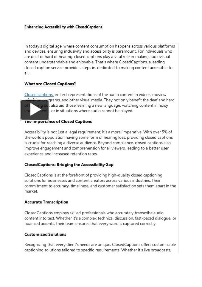 PPT – Enhancing Accessibility with ClosedCaptions PowerPoint ...
