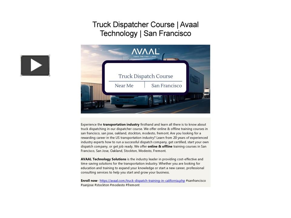 Truck Dispatcher Course | Avaal Technology | San Francisco presentation ...
