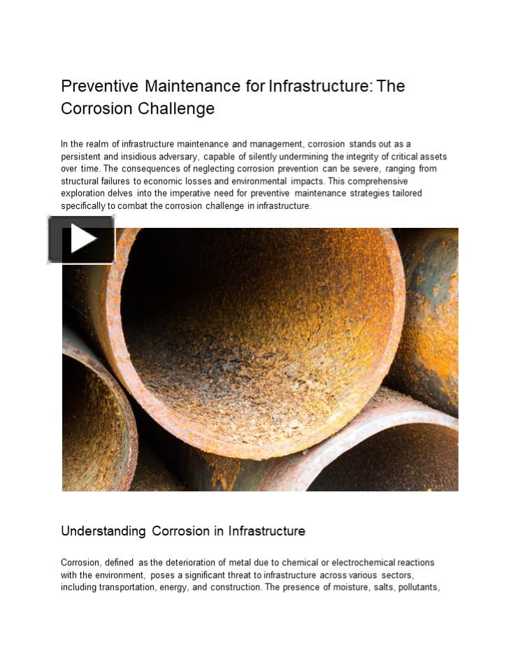 Preventive Maintenance for Infrastructure: The Corrosion Challenge ...