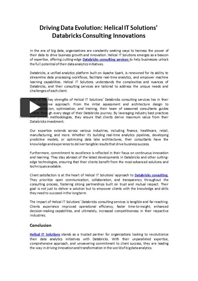 PPT – Helical IT Solutions' Databricks Consulting Innovations ...