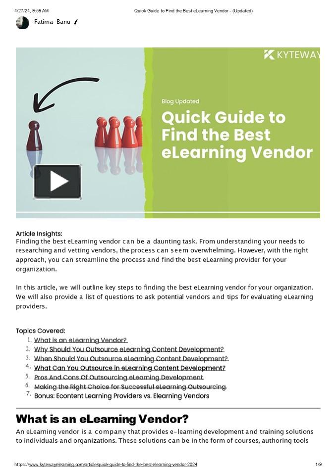 Quick Guide to Find the Best eLearning Vendor presentation | free to ...