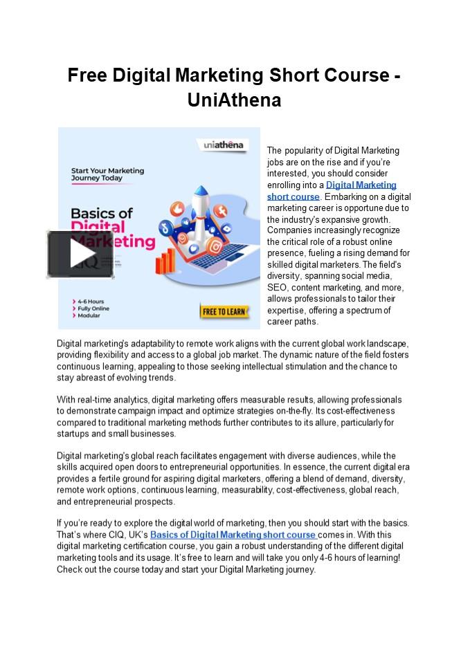 Free Digital Marketing Short Course - UniAthena presentation | free to ...
