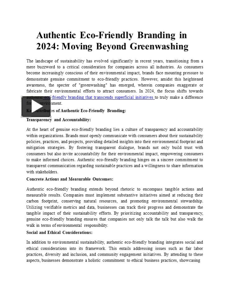 PPT – Authentic Eco-Friendly Branding in 2024: Moving Beyond ...