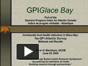 PPT – Part of the Genuine Progress Index for Atlantic Canada Indice de ...