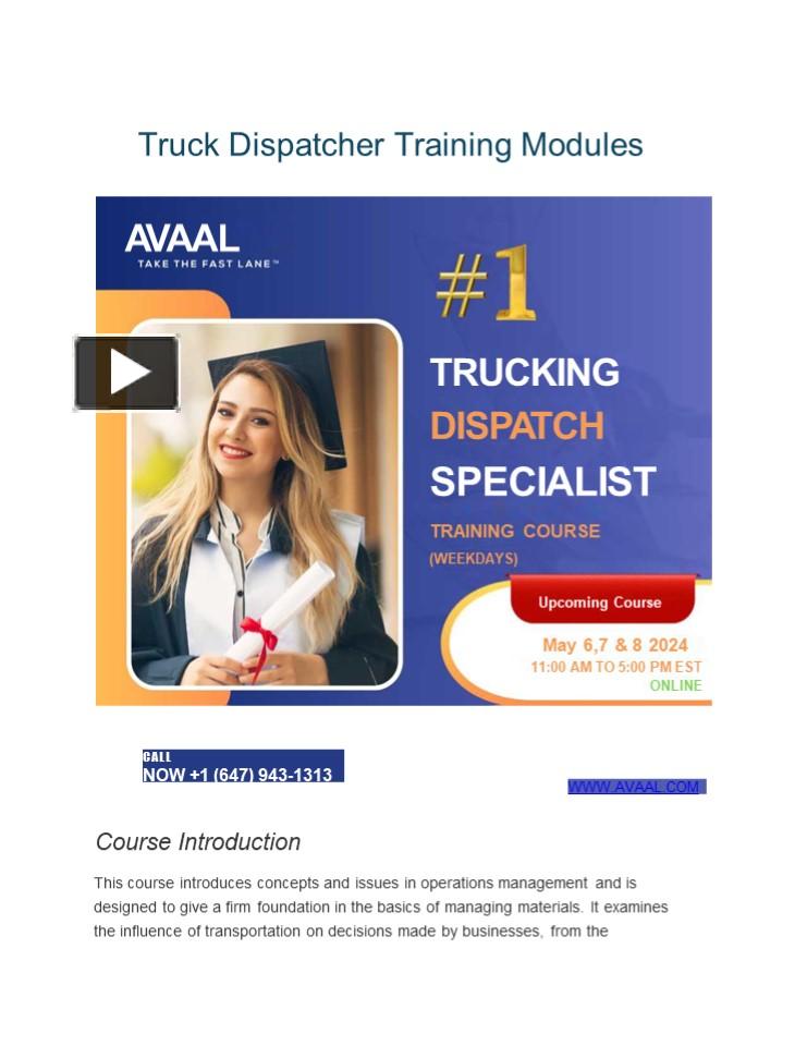 PPT – Truck Dispatcher Training Modules- Avaal Technology PowerPoint ...