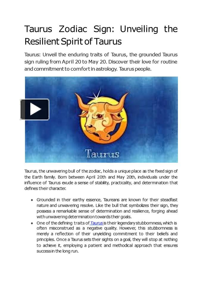 PPT – Taurus Zodiac Sign: Personality Traits and Sign Dates: Taurus ...