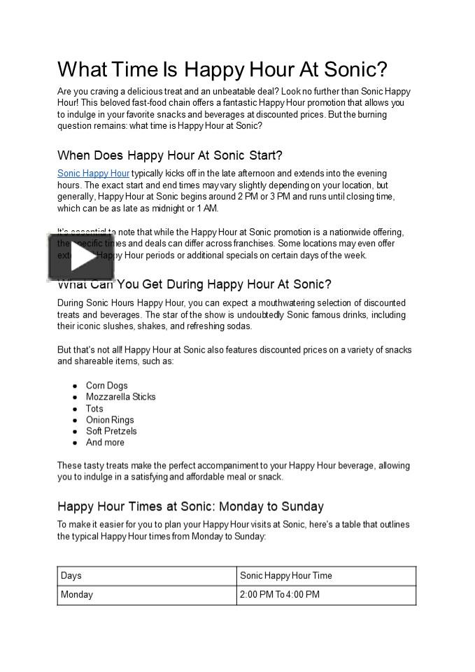 PPT – What Time Is Happy Hour At Sonic PowerPoint presentation | free ...