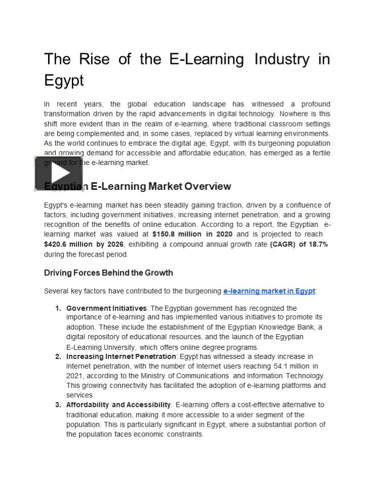 PPT – The Rise of the E-Learning Industry in Egypt PowerPoint ...
