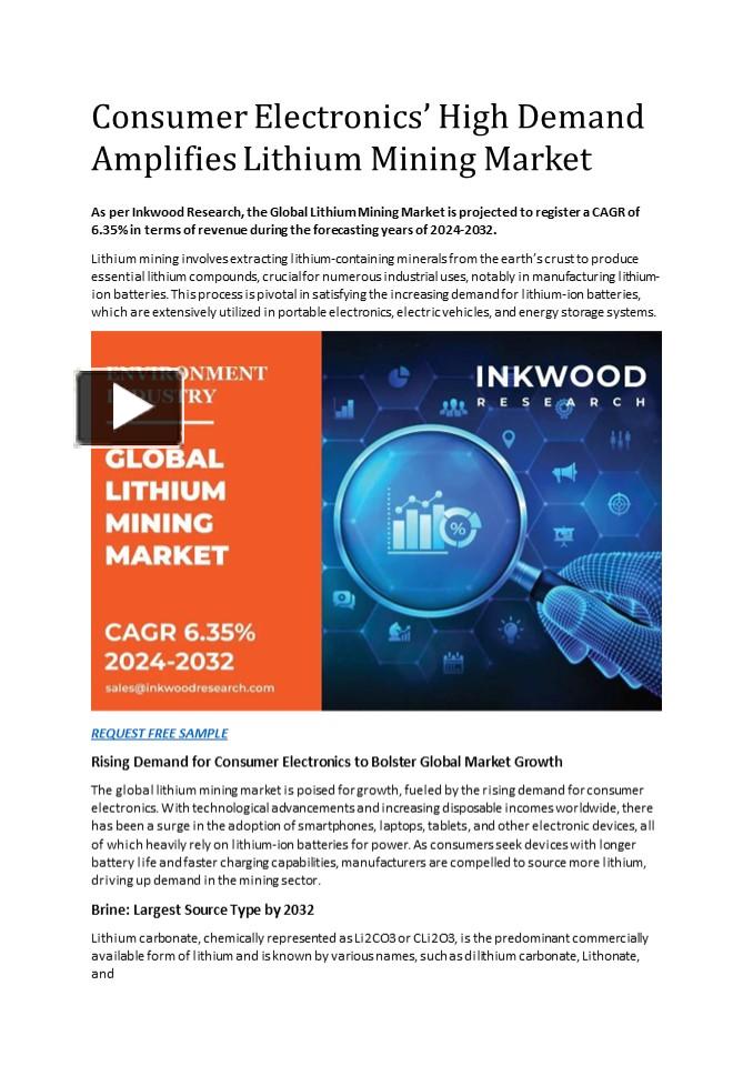 PPT – Consumer Electronics’ High Demand Amplifies Lithium Mining Market ...