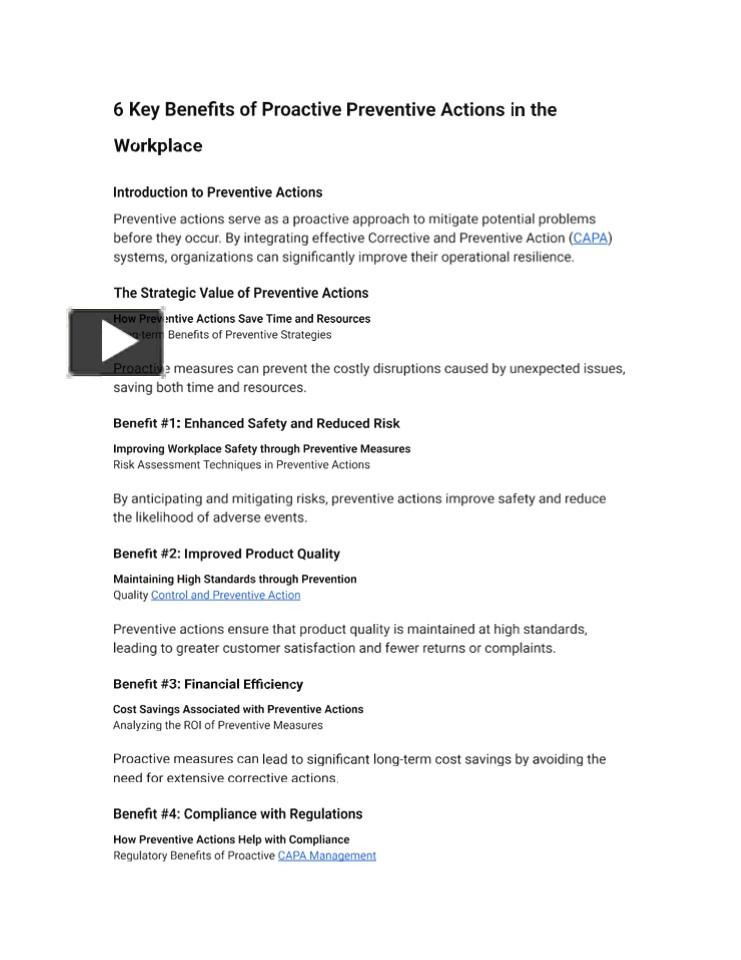 6 Key Benefits of Proactive Preventive Actions in the Workplace ...
