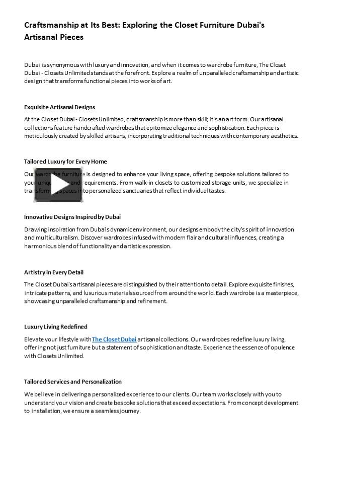 Craftsmanship at Its Best: Exploring the Closet Furniture Dubai's ...