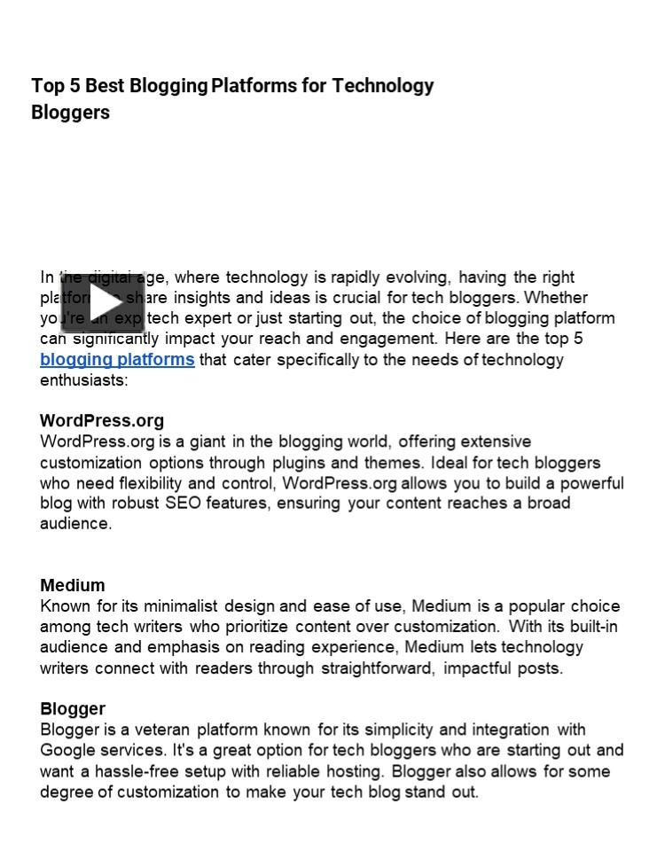 Best Blogging Platforms for Technology Bloggers presentation | free to ...