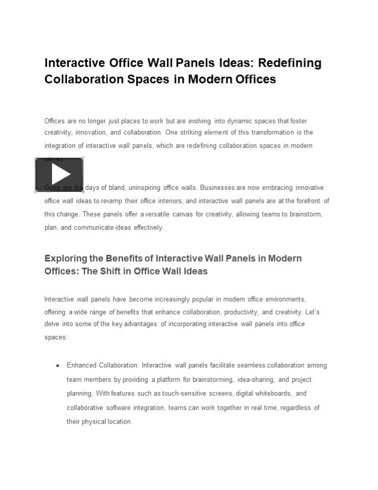 PPT – Interactive Office Wall Panels Ideas: Redefining Collaboration ...