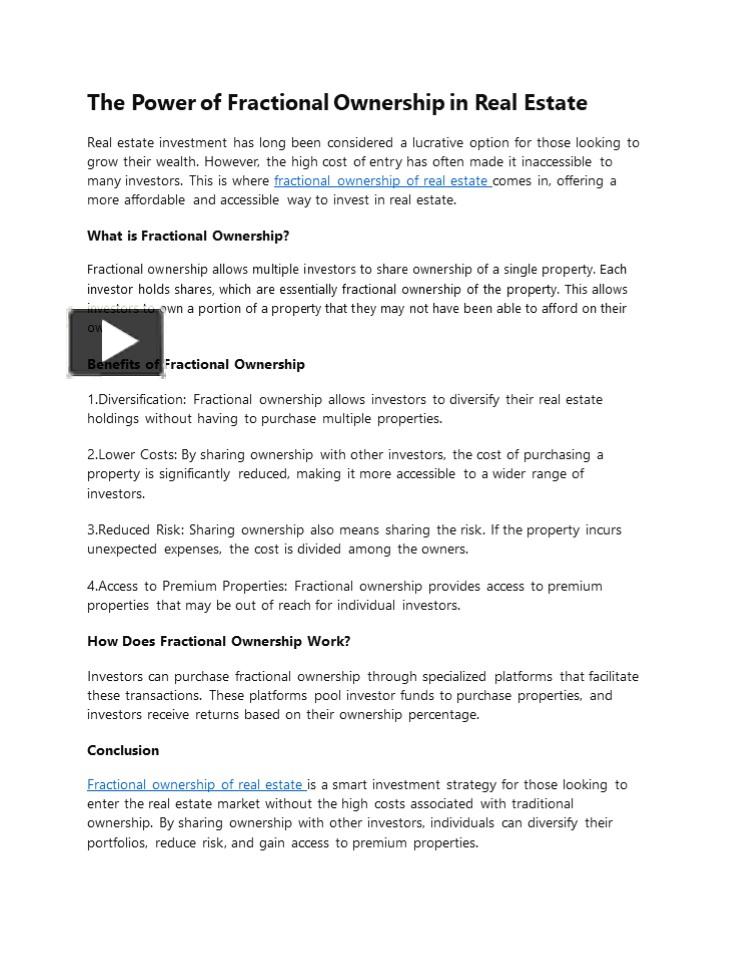 The Power of Fractional Ownership in Real Estate presentation | free to ...