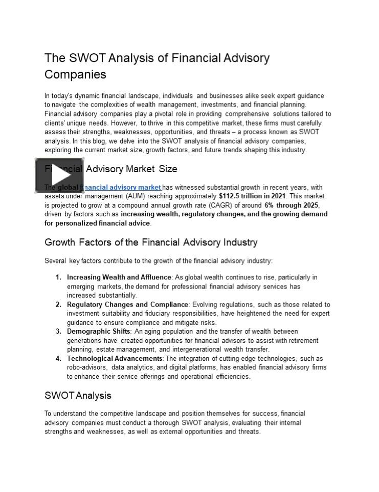 PPT – The SWOT Analysis of Financial Advisory Companies PowerPoint ...
