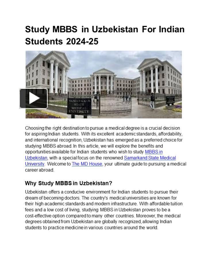 Study MBBS in Uzbekistan For Indian Students 2024-25 presentation ...