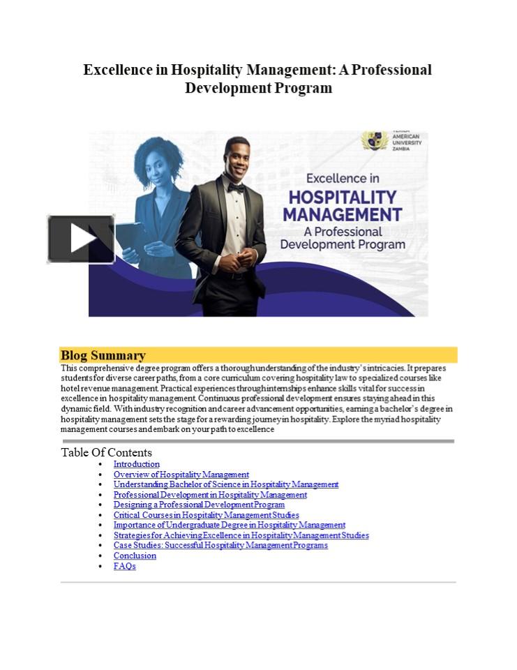 PPT – Excellence in Hospitality Management | Pro Development PowerPoint ...